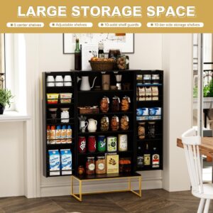 HOLTICO 46.5'' Accent Wood Kitchen Pantry with Doors, Storage Cabinet with Adjustable Shelves, Food Pantry Cabinet for Kitchen, Dining Room, Living Room and Garage, Metal Legs,Black