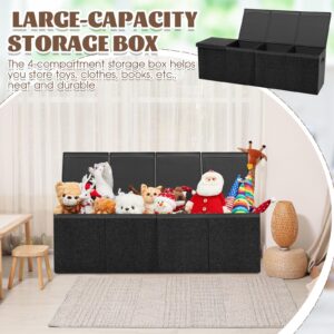 Patelai Extra Large Toy Box Chest 3/4 Dividers Collapsible Sturdy Storage Bins with Lid and Handles Storage Organizer for Living Room Playroom Bedroom Nursery(Black,49.2 x 13 x 15.7'')