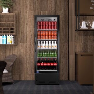 KICHKING 8 Cu.ft Merchandiser Refrigerator, 35~46℉, 21.7" W Glass Door Upright Display Refrigerator, Beverage Cooler, LED Lighting, Drink Fridge-Black, for Home Restaurant Grocery Stores