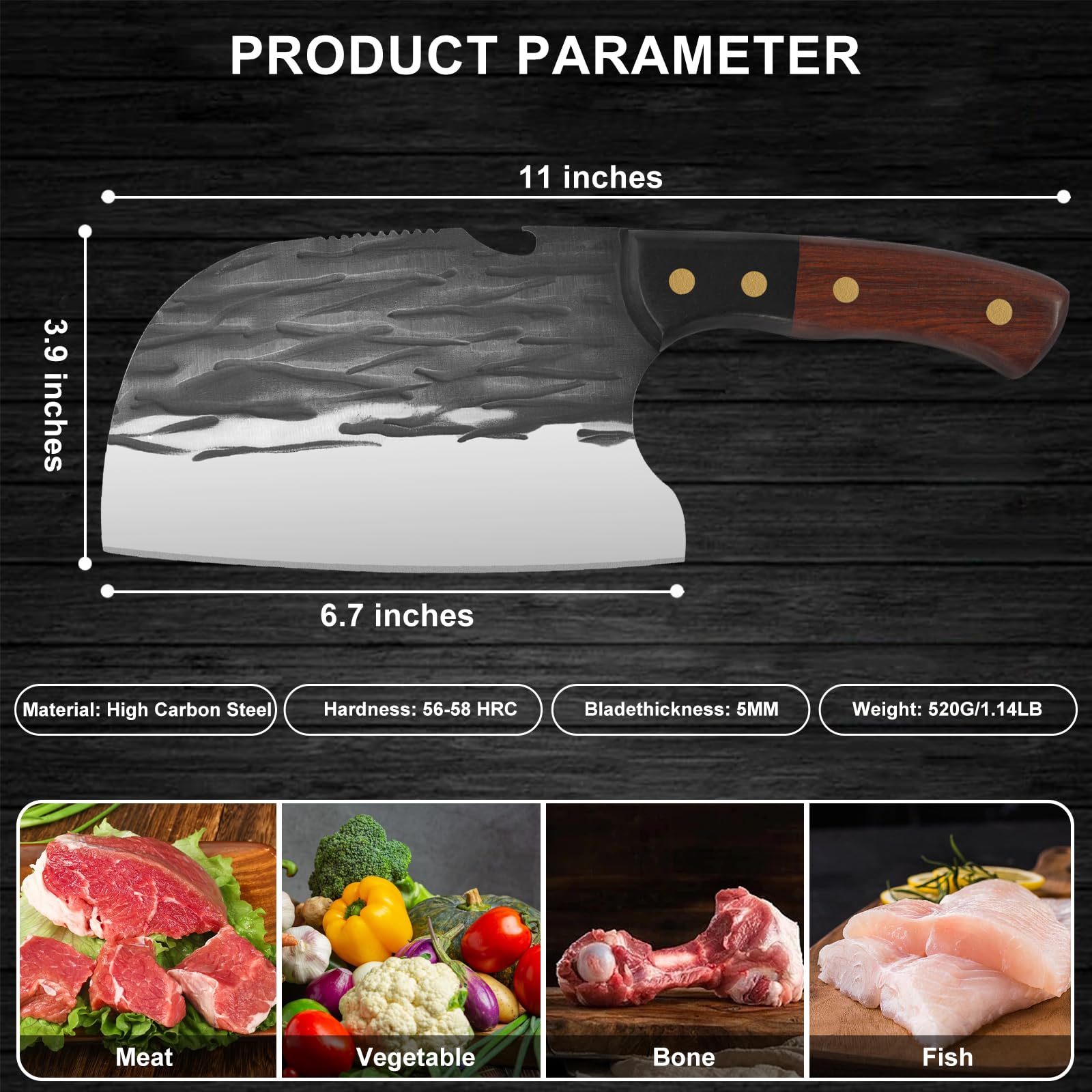 Numola Serbian Chef Knife with Finger Guard Knife Sharpener, Kitchen Meat Cleaver Knife Handmade Forged High Carbon Steel with Sheath, Full Tang Handle Butcher Knife for Home Camping BBQ Present