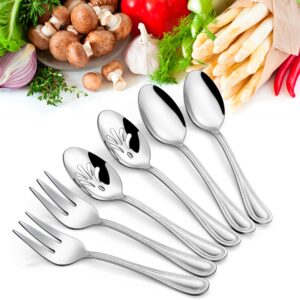 Serving Set, HaWare 6 Pieces Stainless Steel Silverware Serving Utensils, Pearled Edge Hostess Serving Set for Buffet Party Kitchen Restaurant, Mirror Finished & Dishwasher Safe