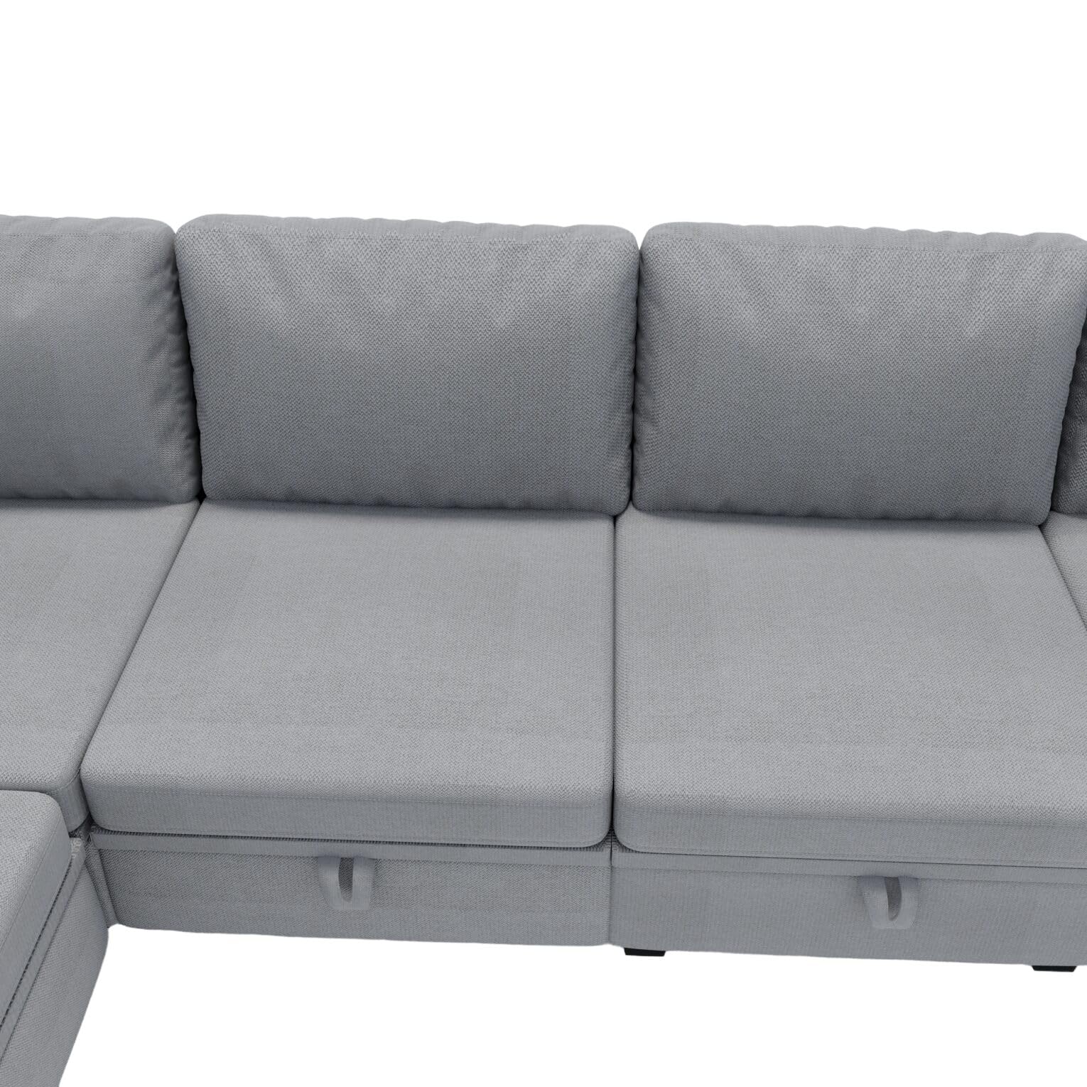 110" U-Shape Modular Sectional Sofa with Reversible Chaise, Linen Convertible Sofa Couch with Ottoman and Storage Function, 6 Seat Oversized Sectional Couch for Living Room Apartment Office, Gray