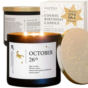 october 26th personalized zodiac candle | detailed personality description for your birthdate | live astrologer sessions | handmade scorpio candles | astrology christmas gifts for women