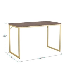 Martha Stewart Noah Home Office Parsons Desk in Walnut Wood Grain with Polished Brass Metal Frame