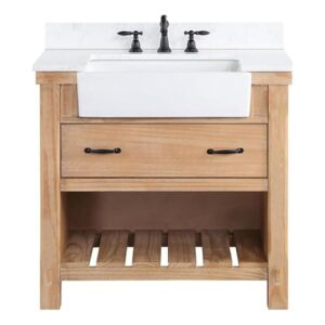 vinnova villareal 36" single bath vanity in weathered pine wood & white farmhouse basin