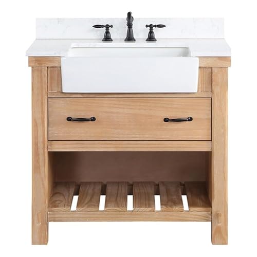 VINNOVA Villareal 36" Single Bath Vanity in Weathered Pine Wood & White Farmhouse Basin