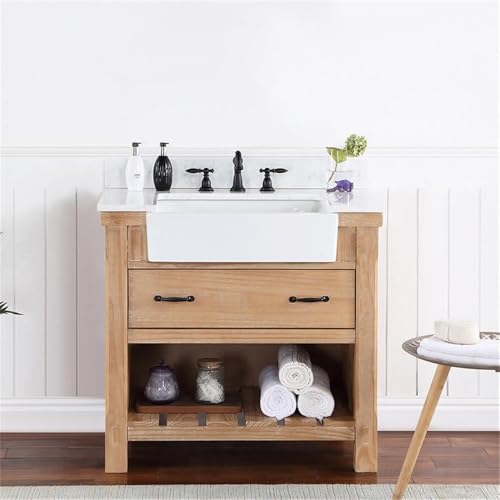 VINNOVA Villareal 36" Single Bath Vanity in Weathered Pine Wood & White Farmhouse Basin