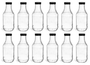 north mountain supply 16 ounce glass sauce bottle - with 38mm black plastic lids - case of 12