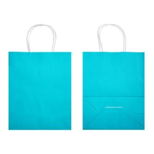 DjinnGlory 50 Pack Medium Size Teal Blue Paper Gift Bags with Handles 10x8x4 Inch and 50 White Tissue Paper for Small Business Wedding Bridal Baby Shower Birthday Party Favors Goodies