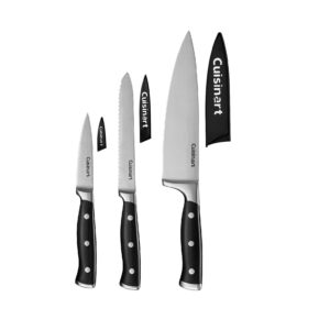 Cuisinart Classic Forged High-Carbon Stainless Steel full-tang Triple Rivet Knife Set With Black Blade Cover/Shealths (3-Piece)