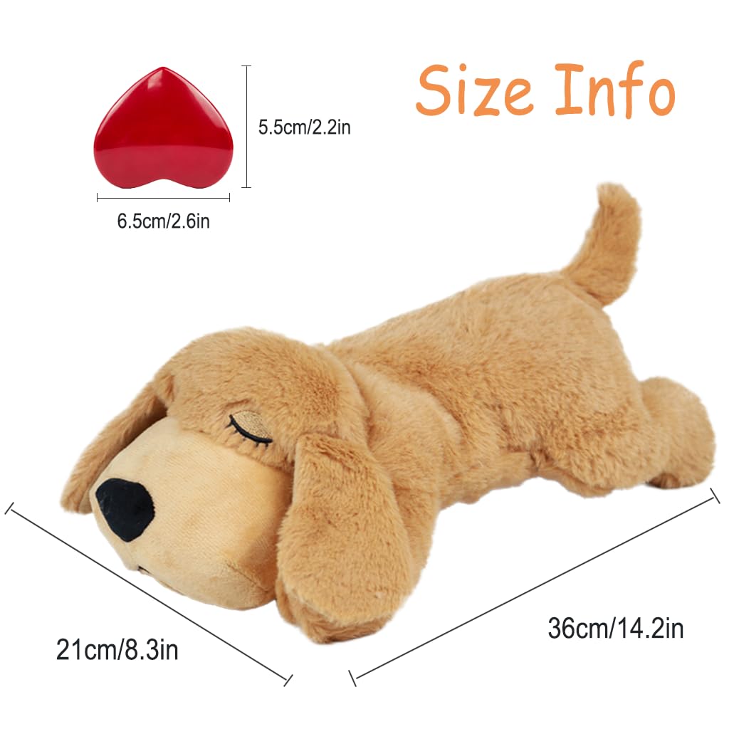 vocheer Puppy Heartbeat Toy, Dog Anxiety Relief Calming Aid Puppy Heartbeat Stuffed Animal Behavioral Training Sleep Aid Comfort Soother Plush Toy for Puppies Dogs Cats,Light Brown