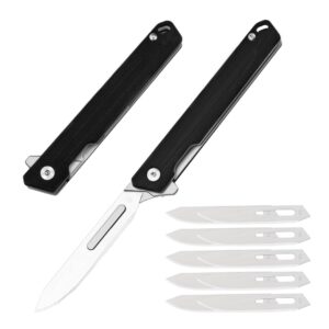 tgzuo folding pocket knife g10 handle mini edc scalpel knife utility for outdoor 10pcs #60 carbon steel replacement blades