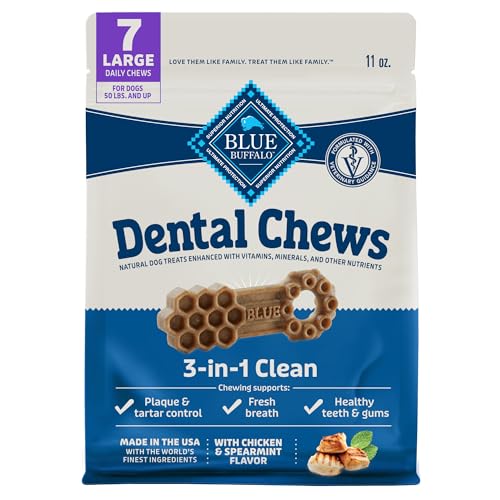 Blue Buffalo Dental Chews Large Natural Dog Treats, Chicken & Spearmint 11-oz Bag (7 Count)