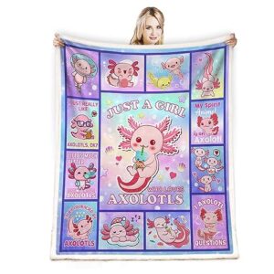 peakman axolotl blanket,axolotl gifts for girls throw blanket,gifts for axolotl lovers blanket,axolotl lover gifts for girls,warm soft cozy plush axolotl blanket for bed couch 50"x 60"