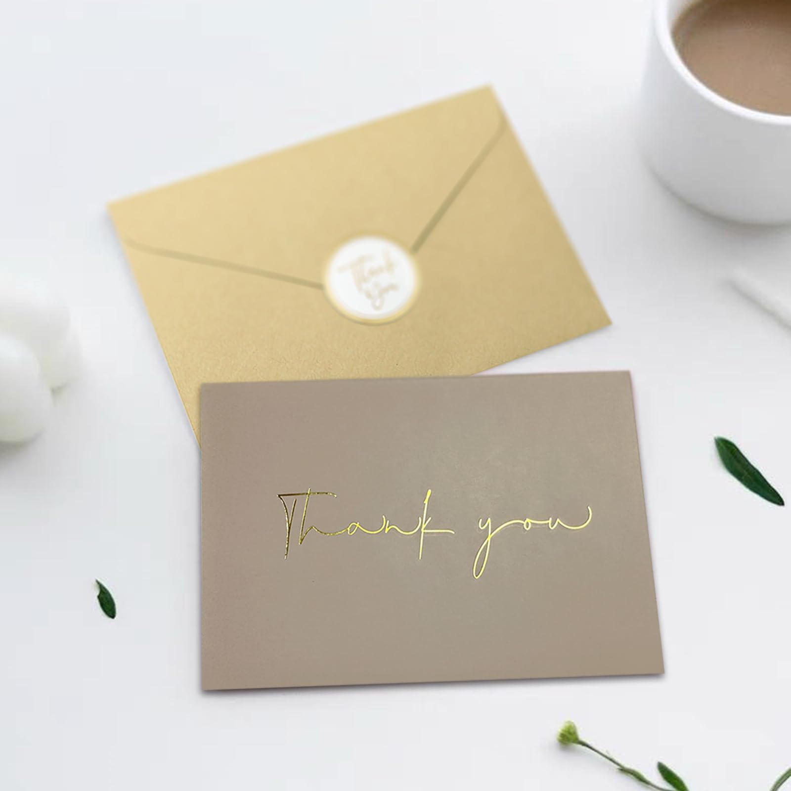 Obbyidk 40 Gold Foiled Thank You Cards with Envelopes, Thank You Card Assortments, Suitable for Baby Shower, Bridal Shower, Weddings, Engagement, Graduation, Business, Birthday Party