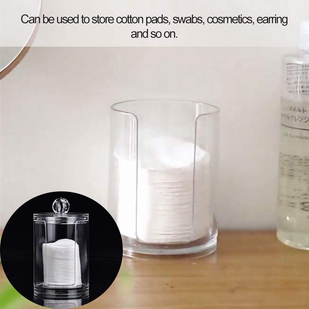 Cotton Round Holder, Cotton Pad Holder Makeup Pads Cotton Swab Dispenser for Bathroom Storage, Makeup Cosmetic Storage Organizer Box Round, Clear, Acrylic, 3 X 3 X 4.3inch