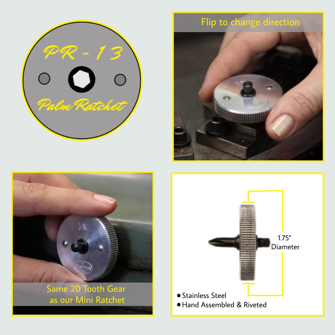 Chapman MFG PR-13 Palm Ratchet, 1/4" Drive, USA Made Aluminum Ratchet with 20 Tooth Gear & 18 Degree Working Arc