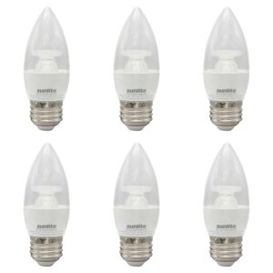 sunlite led b11 clear chandelier light bulb, 4.5 watts (40w=), 300 lumens, 120 volts, dimmable, medium e26 base, energy star, 90 cri, etl listed, torpedo tip, 2700k soft white, 6 pack