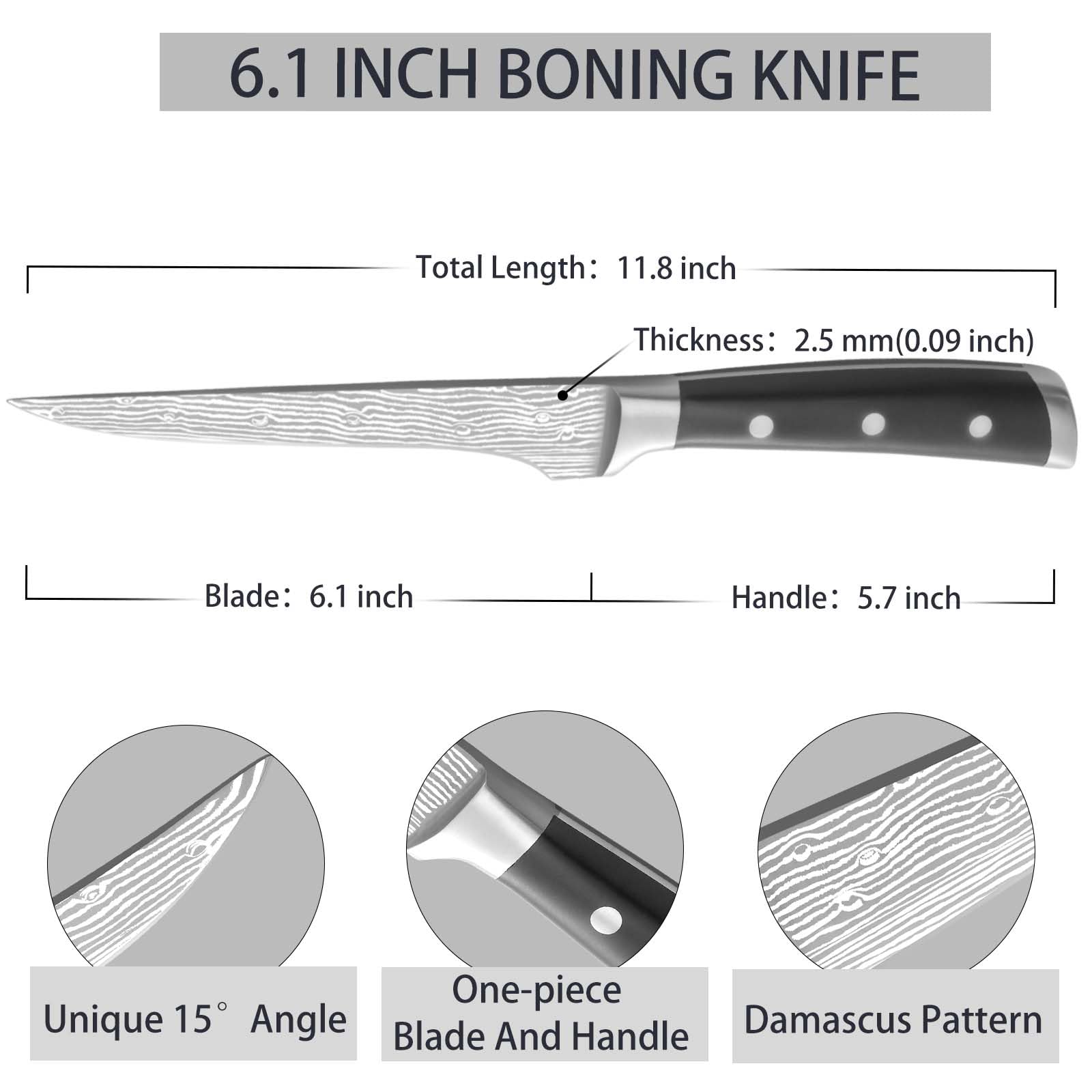 hunnycook 6 inch Boning Knife, Stainless Steel Hand Polished Fillet Knife, Boning Knife for Meat Cutting, Boning, Skinning and Other Scenarios, Black Handle