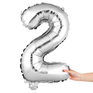 restaurantware balloonify 16 inch number balloon 1 digital party balloon - number 2 self-sealing silver foil mylar balloon hanging film decoration for birthday wedding or graduation