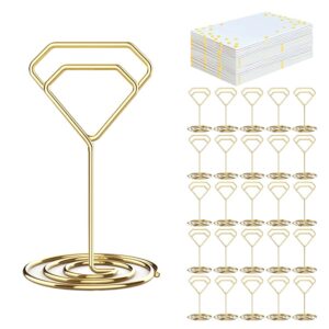 wettin 26pcs table number holders, cute place card holder, small table card holders, table number stands, wire picture holder photo clip for wedding centerpieces bridal shower birthday (gold)