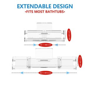 WINFFOR Acrylic Bathtub Tray Expandable Bath Tub Caddy, 32'' Bath Tray for Bathtub Adjustable Caddy Tray with Extending Sides (Clear)