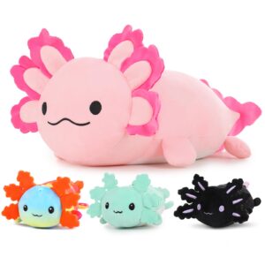 maogolan 4pcs giant axolotl plush with 3 babies inside-23.5" large ultra soft axolotl stuffed animals throw pillow-squishy plush collection gift for axolotl lover,kids,teens