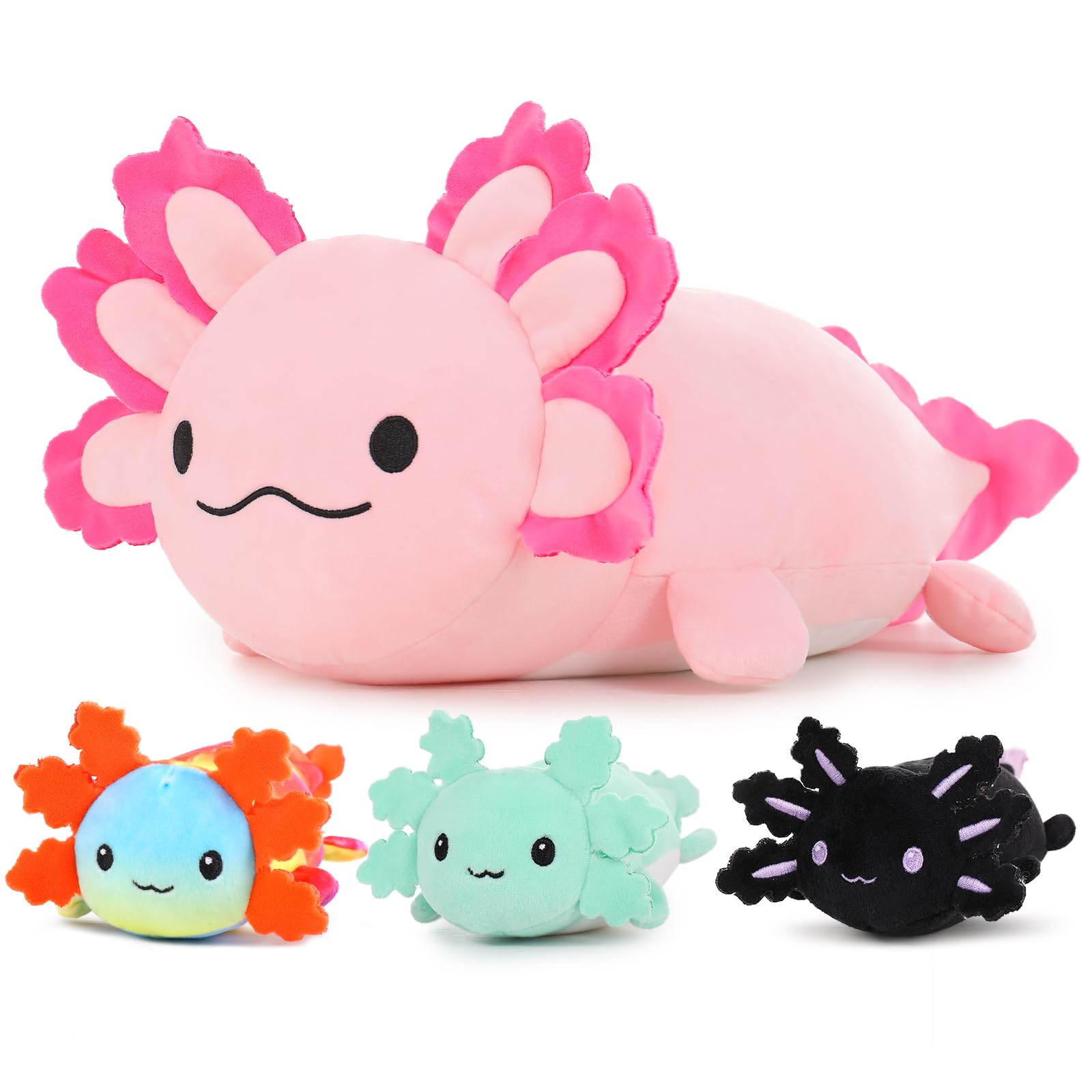 MaoGoLan 4Pcs Giant Axolotl Plush with 3 Babies Inside-23.5" Large Ultra Soft Axolotl Stuffed Animals Throw Pillow-Squishy Plush Collection Gift for Axolotl Lover,Kids,Teens