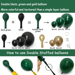 Black Green Gold Balloon Garland Double Stuffed Dark Green Gold Balloons Forest Green Black Balloons Metallic Gold Balloon Arch Kit for Halloween Baby Shower Jungle Birthday Christmas Decorations