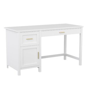 martha stewart hutton shaker style home office desk with storage in white with polished brass hardware