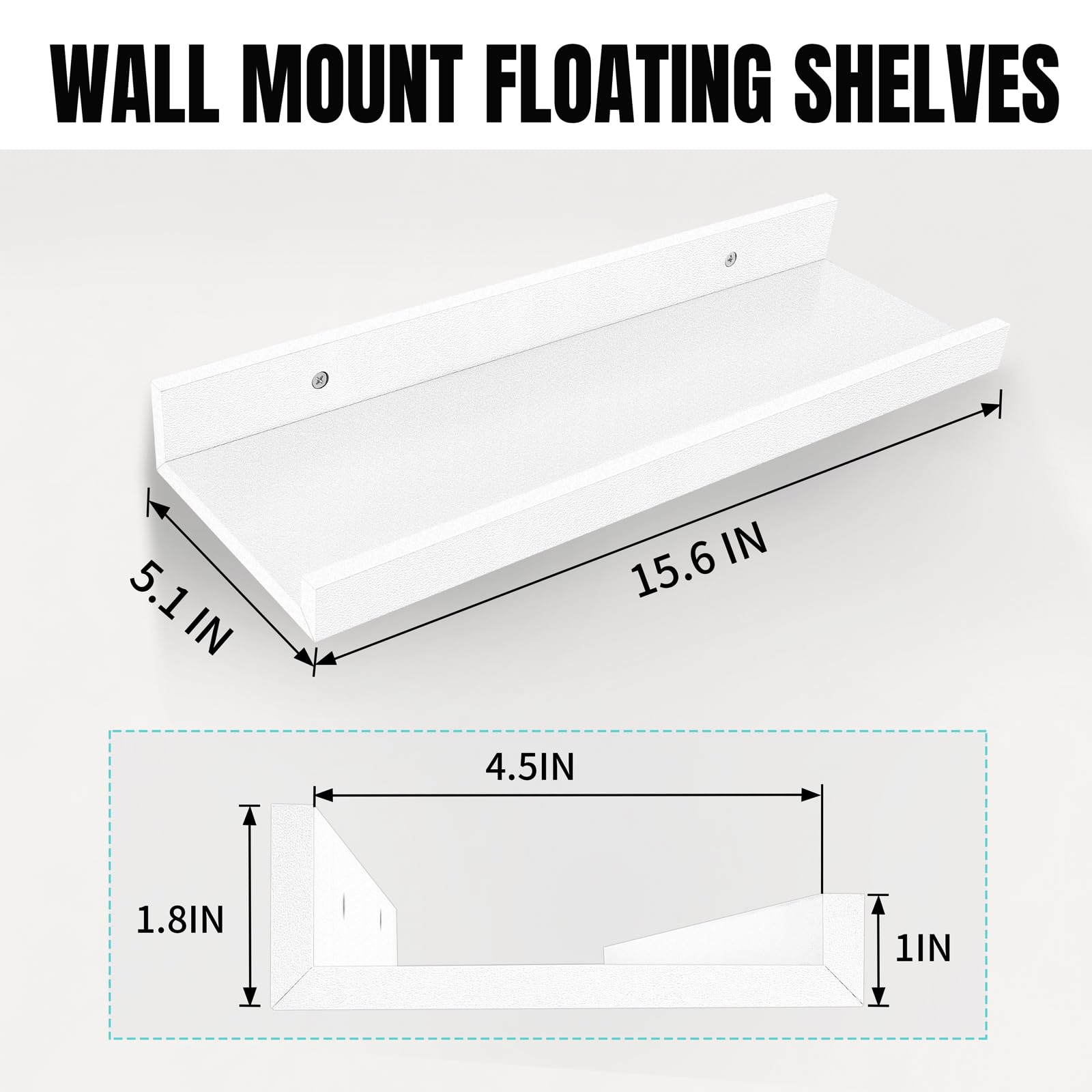 LaVie Home Floating Shelves for Wall Storage Set of 4, 16 Inch Picture Ledge Shelf, White Wall Shelves with Lip for Kitchen, Bedroom, Bathroom, and Living Room