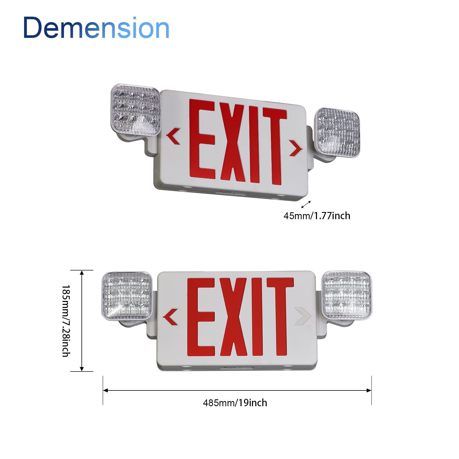 GZRUIYANG Exit Sign with Emergency Lights Red, LED Emergency Exit Light with Battery Backup, UL 924 Certified, AC 120/277V, Commercial Emergency Lights Combo for Business - 2 Pack