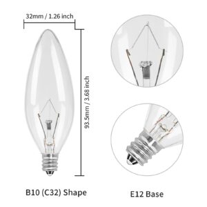 COLWATT 12-Pack E12 Candle Light Bulbs 40W Warm White 2500K, 380 Lumen Dimmable Chandelier Light Bulbs for Ceiling Fan, Pendants or Outdoor, B10 Clear Candelabra Base Bulbs