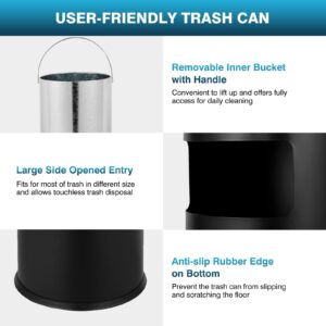 IRONWALLS Outdoor/Indoor Trash Can with Lid, Black Stainless Steel Garbage Can Waste Bin Receptacle Container, Commercial Trash Can Round with Removable Tray & Inner Bucket for Office, Patio, Home