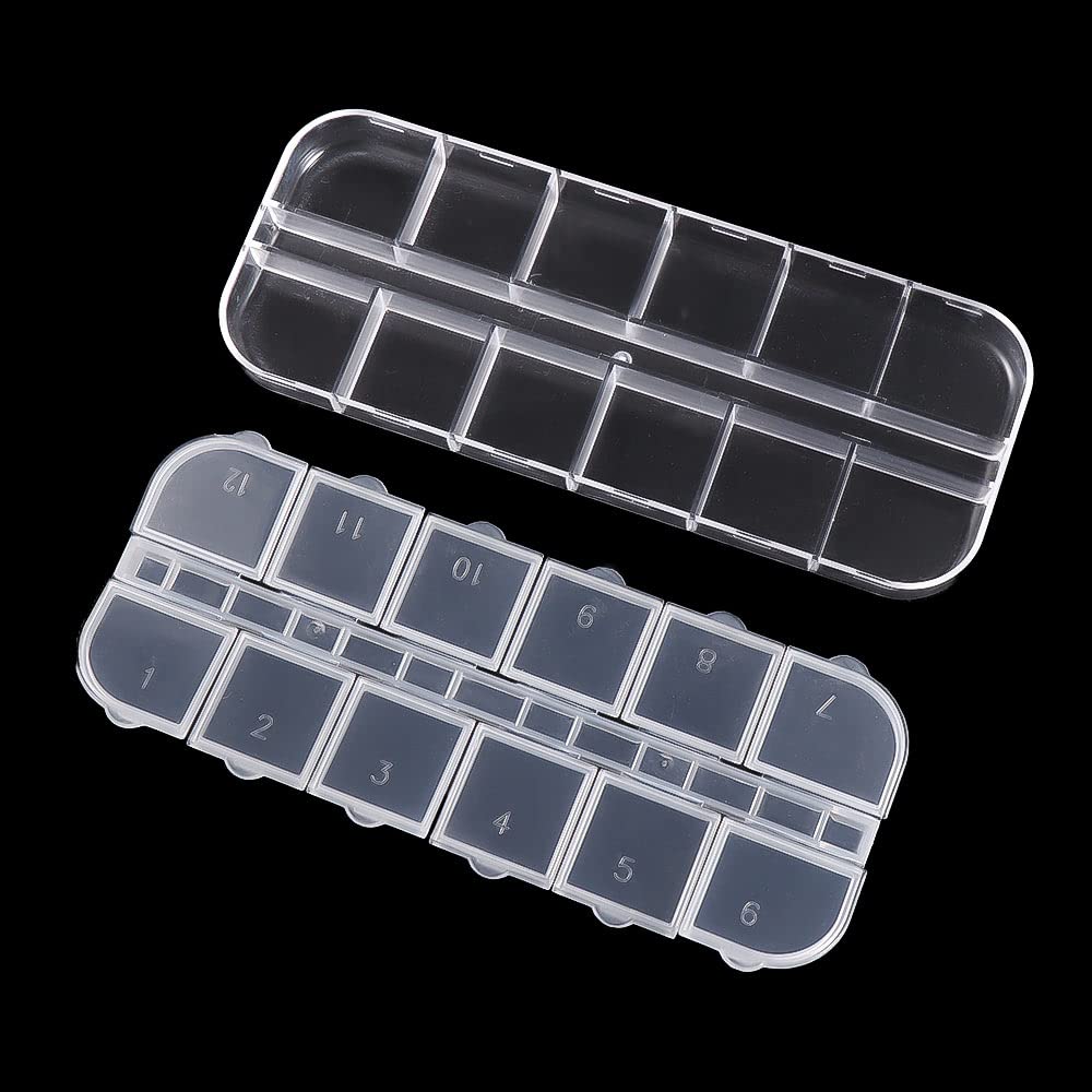 Pokinge 12 Grid Clear Plastic Jewelry Box Organizer 5Pcs Clear Bead Storage Box for Jewelry, Nails, Art DIY, Craft Storage, Glitters Collection