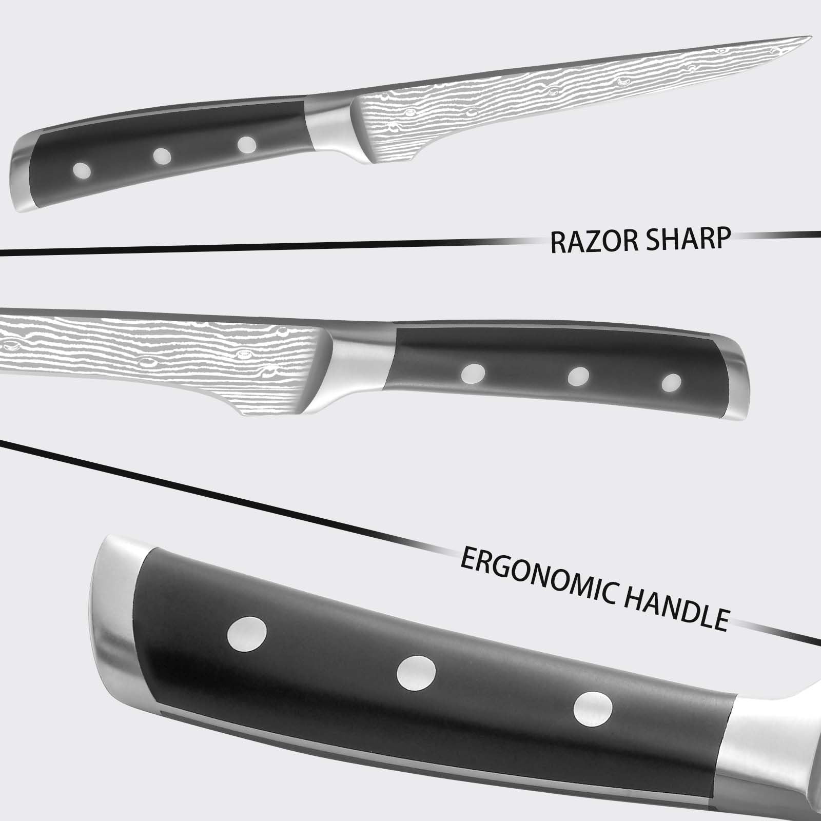 hunnycook 6 inch Boning Knife, Stainless Steel Hand Polished Fillet Knife, Boning Knife for Meat Cutting, Boning, Skinning and Other Scenarios, Black Handle