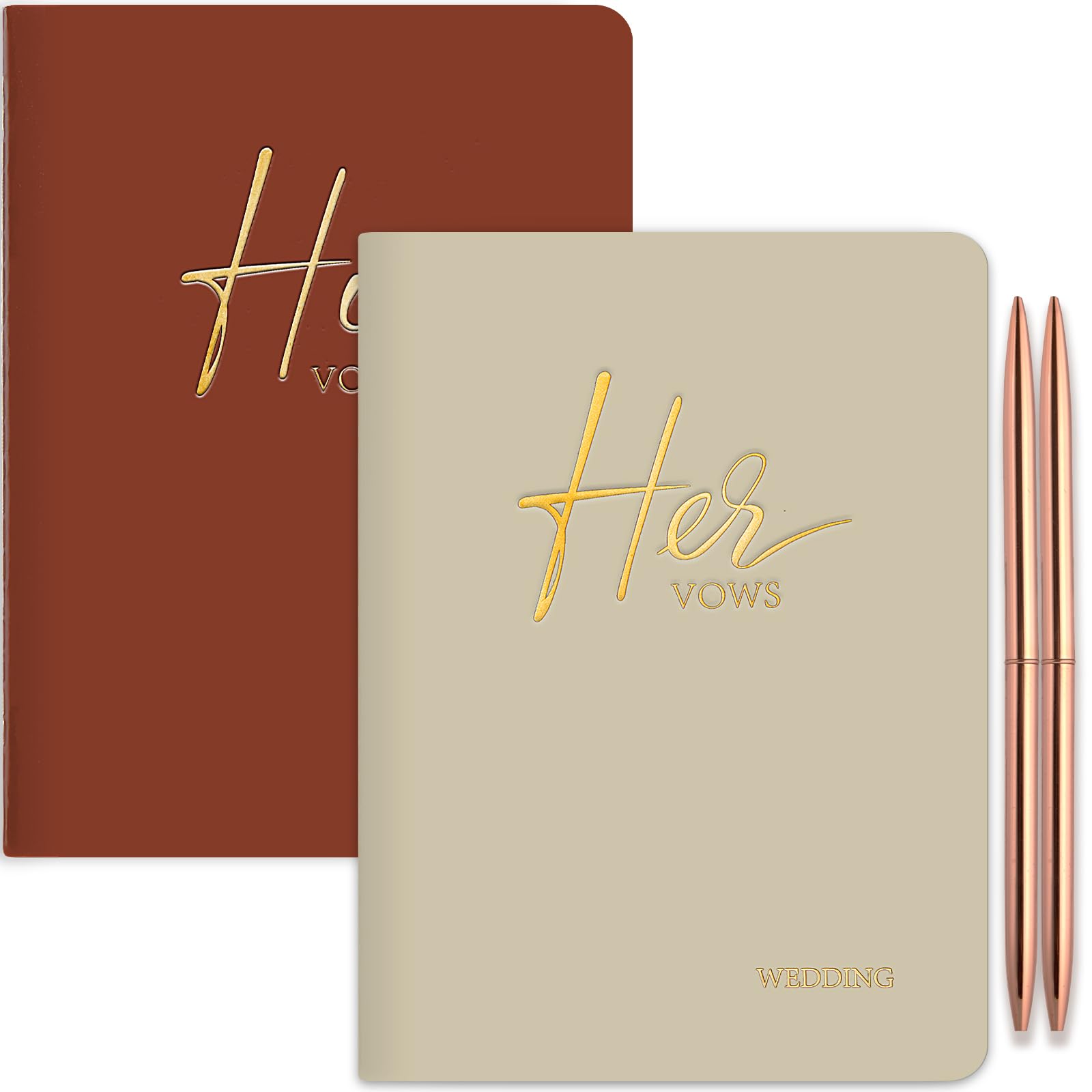 JUBTIC Vow Books His and Hers, Wedding Vow Books with Gold Foil Lettering, Wedding Gift for Bride and Groom with 48 Page, A Beautiful Addition For The Wedding Day- Terracotta -Beige