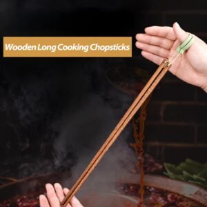 32cm/12.6inch Cooking Extended Wooden Chopsticks Reusable, 2 Pairs Chop Sticks for Kitchen Noodles Frying Hotpot with Lanyard, Japanese Chinese Extra Long Anti-Slip Chopsticks