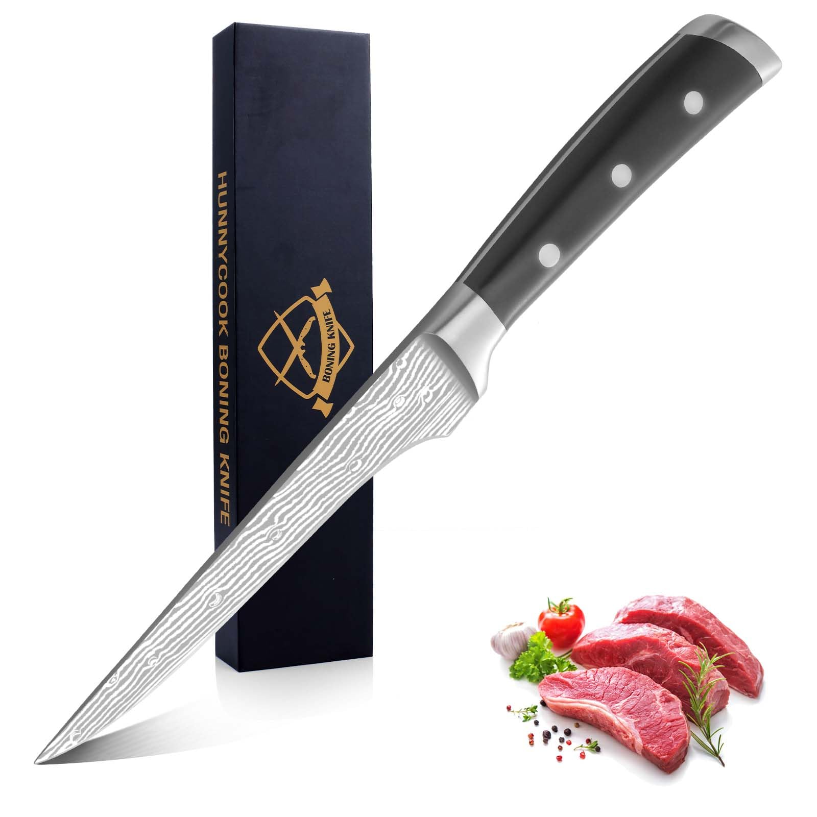 hunnycook 6 inch Boning Knife, Stainless Steel Hand Polished Fillet Knife, Boning Knife for Meat Cutting, Boning, Skinning and Other Scenarios, Black Handle