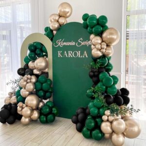 Black Green Gold Balloon Garland Double Stuffed Dark Green Gold Balloons Forest Green Black Balloons Metallic Gold Balloon Arch Kit for Halloween Baby Shower Jungle Birthday Christmas Decorations