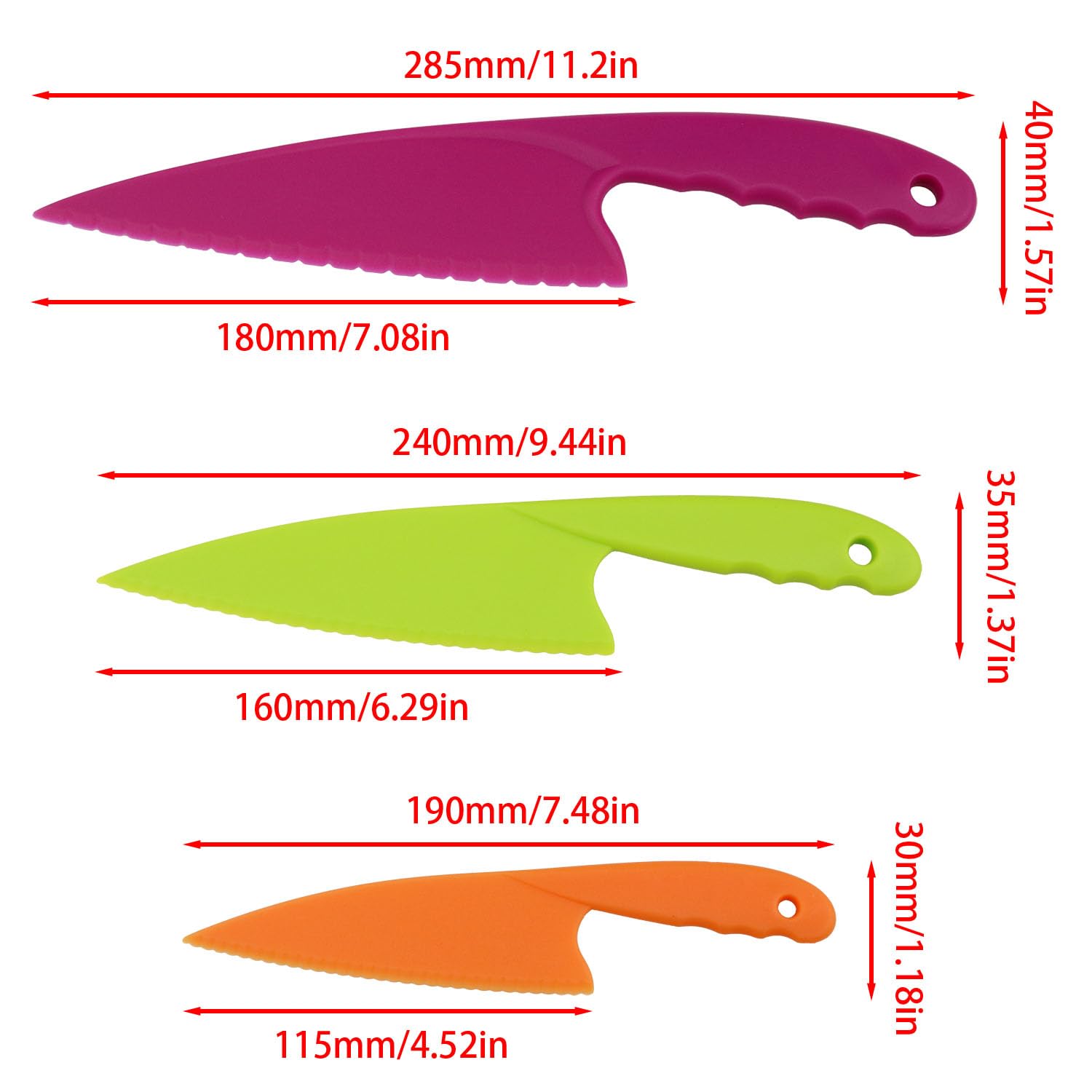 VAKTOK-3pcs Nylon Kitchen Knife Plastic Knives Nylon Kids Chef Knives Suitable for children beginners in the kitchen to make fruit lettuce vegetable salad bread