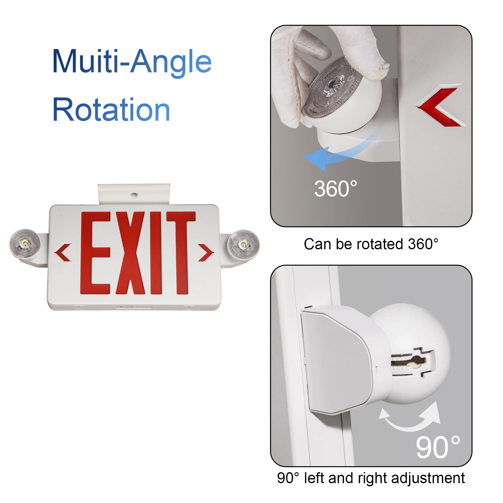 GZRUIYANG Exit Sign with Emergency Lights Red, LED Emergency Exit Light with Battery Backup, UL 924 Certified, AC 120/277V, Commercial Emergency Lights Combo for Business - 1 Pack