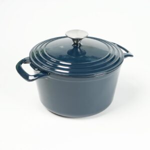 hawok enameled cast iron dutch oven with lid, 3.5 quart, deep round dutch oven with dual handles, navy blue