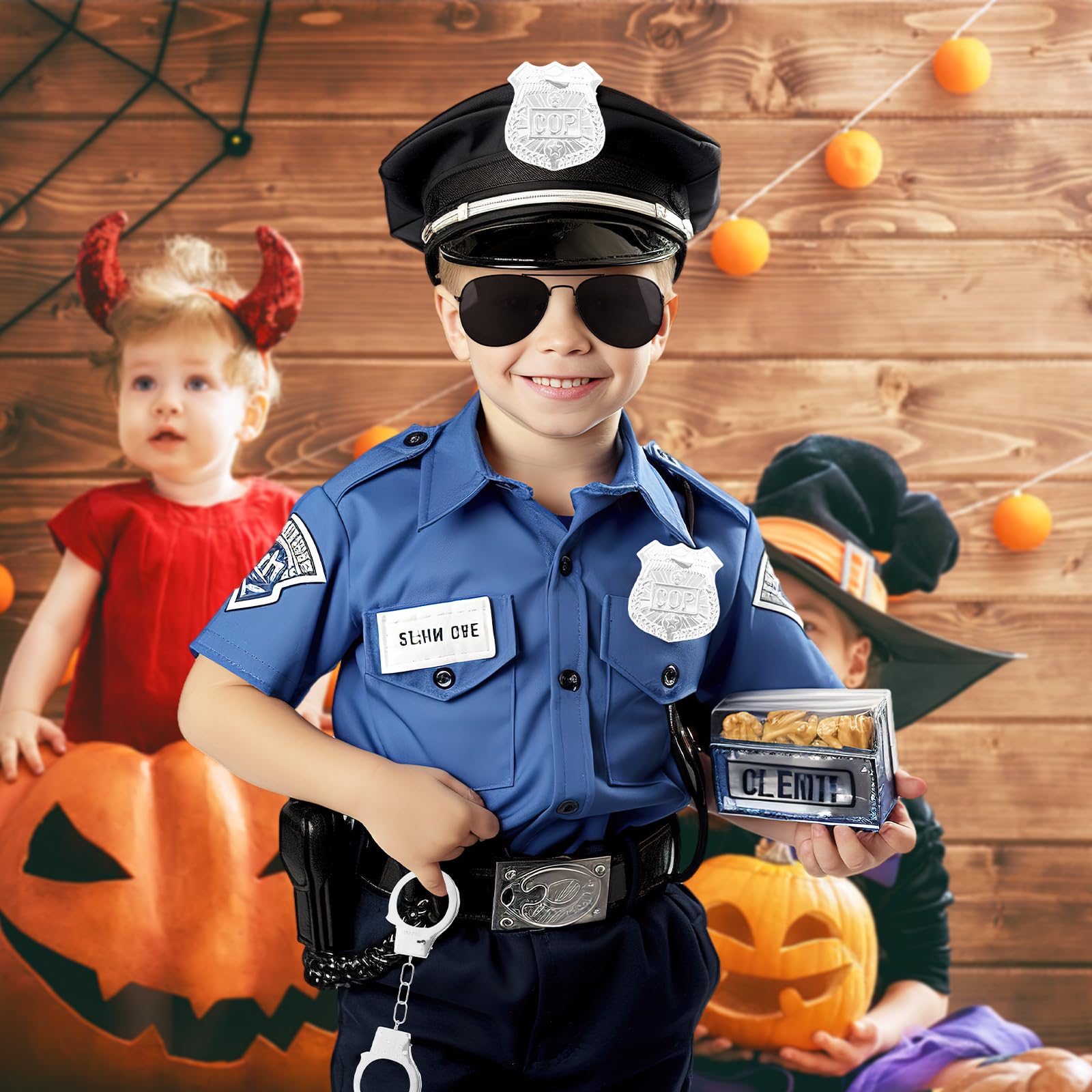 3 otters 9PCS Halloween Police Pretend Play Toy Set, Police Accessories for Kids Include Badge, Handcuffs, Walkie, and More for Dress Up Party, Role-playing