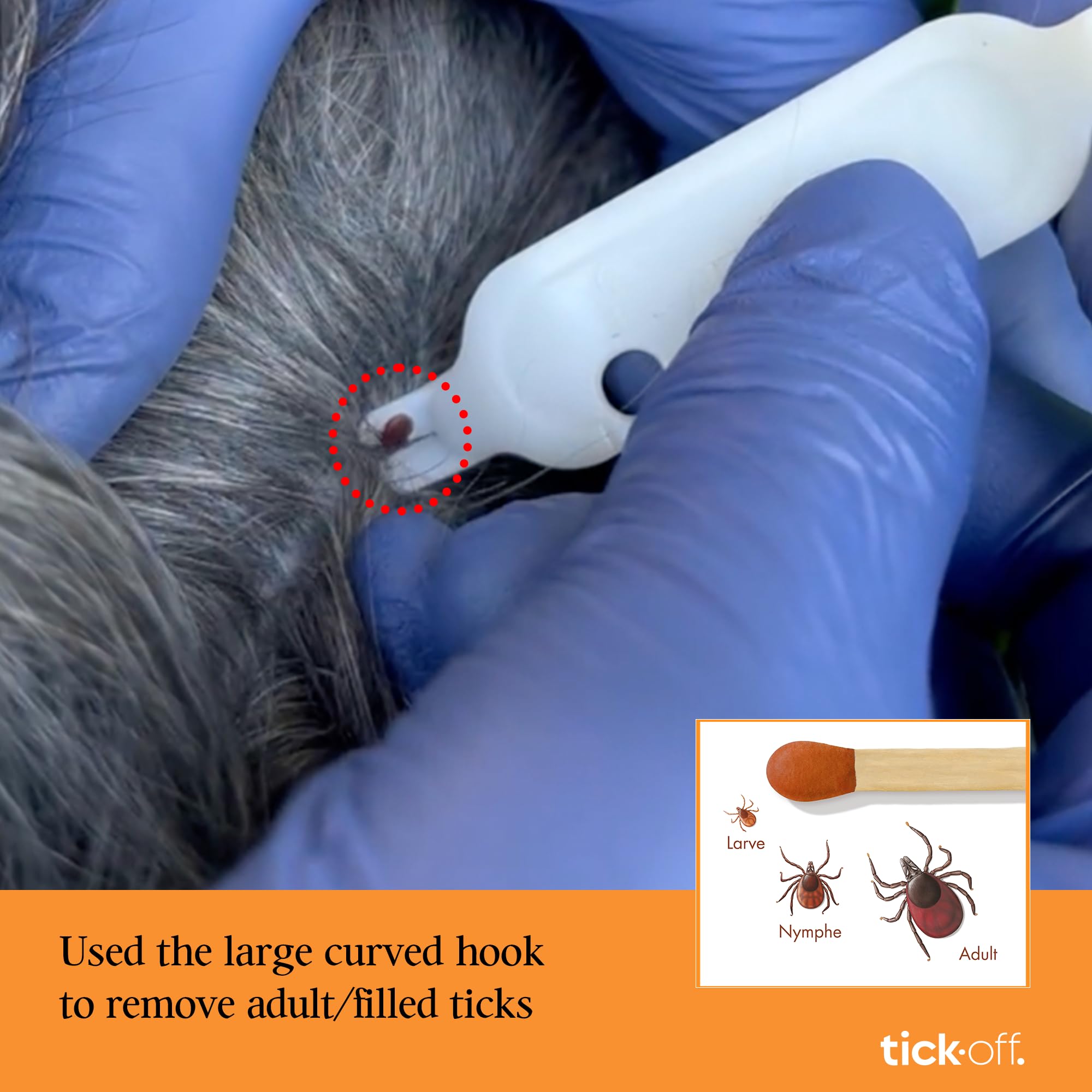 tick-off - Patented Tick Remover with 2 Sizes Tick Hook & Ergonomic Handle Double-Sided Tick Tweezers for People Dogs Cats Horses | Clinically Tested | Single Pack Blue