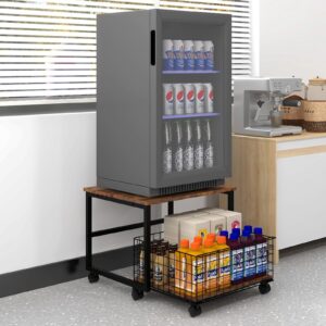 puncia 19.7x19.7in mobile mini fridge stand with large capacity storage beverage refrigerator table with wheels rolling compact fridge cart heavy duty appliance platform with basket for home office