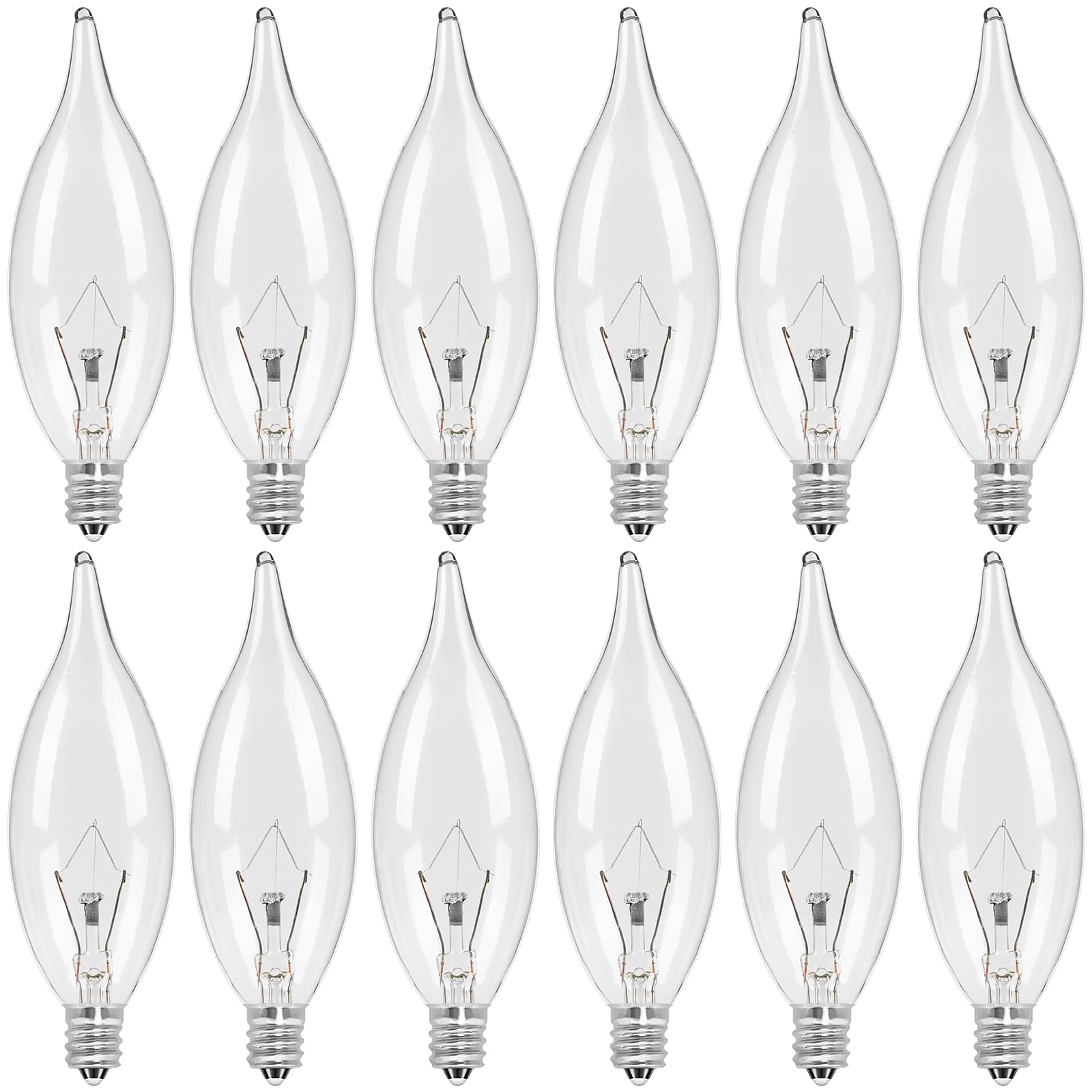 COLWATT 12-Pack E12 Candle Light Bulbs 40W Warm White 2500K, 380 Lumen Dimmable Chandelier Light Bulbs for Ceiling Fan, Pendants or Outdoor, CA10 Clear Candelabra Base Bulbs