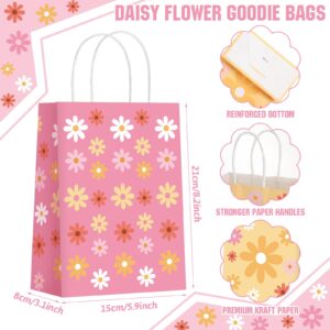 Glenmal 24 Pieces Daisy Flower Gift Bags Bulk Boho Daisy Party Favors Bags Daisy Goodie Treat Candy Bags with Handles for Girls Wedding Retro Birthday Baby Shower Spring Party Decorations Supplies