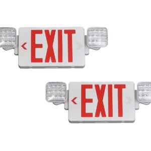 GZRUIYANG Exit Sign with Emergency Lights Red, LED Emergency Exit Light with Battery Backup, UL 924 Certified, AC 120/277V, Commercial Emergency Lights Combo for Business - 2 Pack