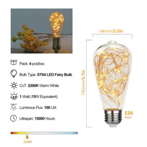 Led Fairy bulbs, String light bulbs.ST19 Starlight Decorative Bulbs Replacement Incandescent lamp for Patio, Garden,Batheroom,Bedroom,Warm White 2200K,70LM,E26 Base,120V/AC,Not solar energy(4PACK)